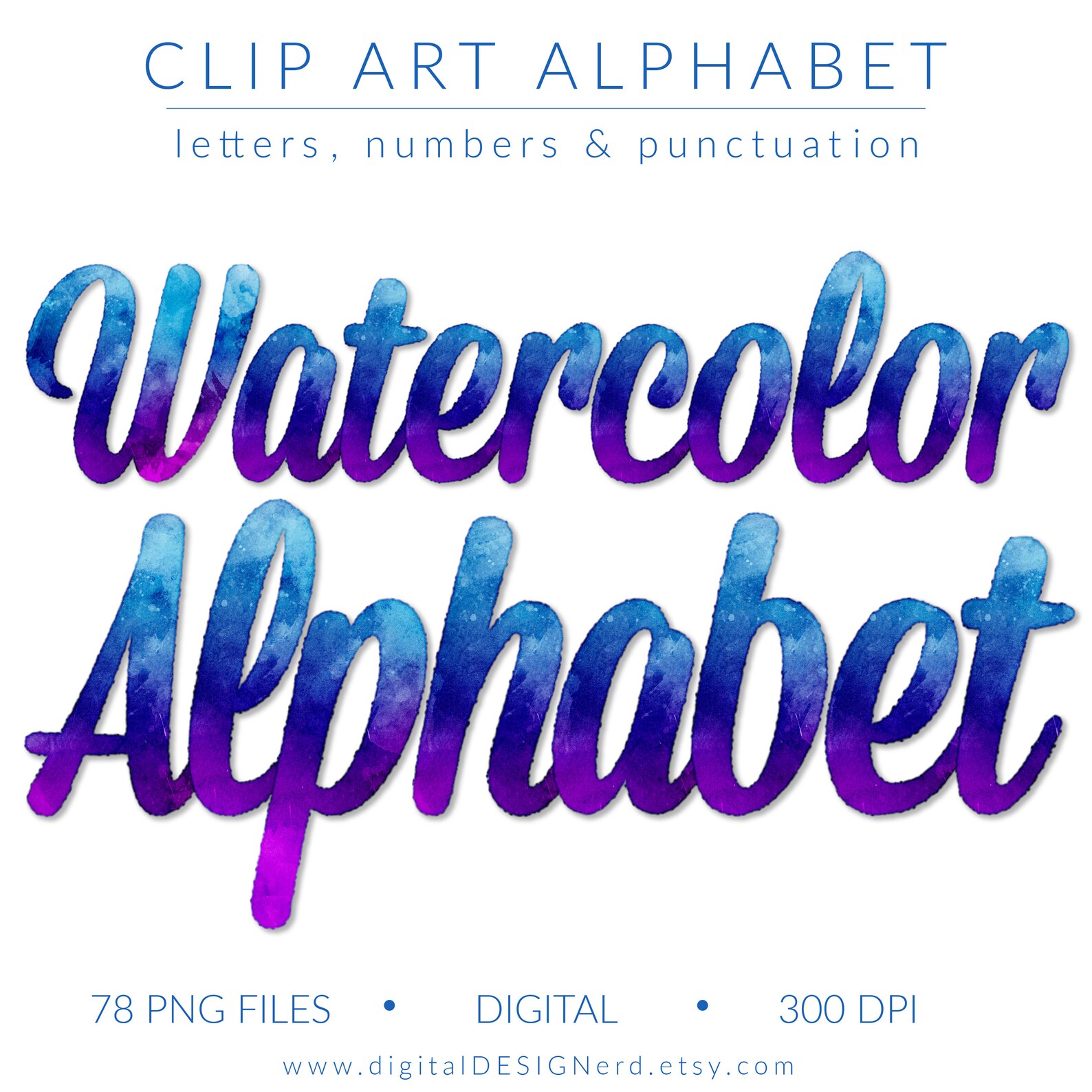 Watercolor Clip Art Alphabet Dark Blue & Purple Ombre - Etsy