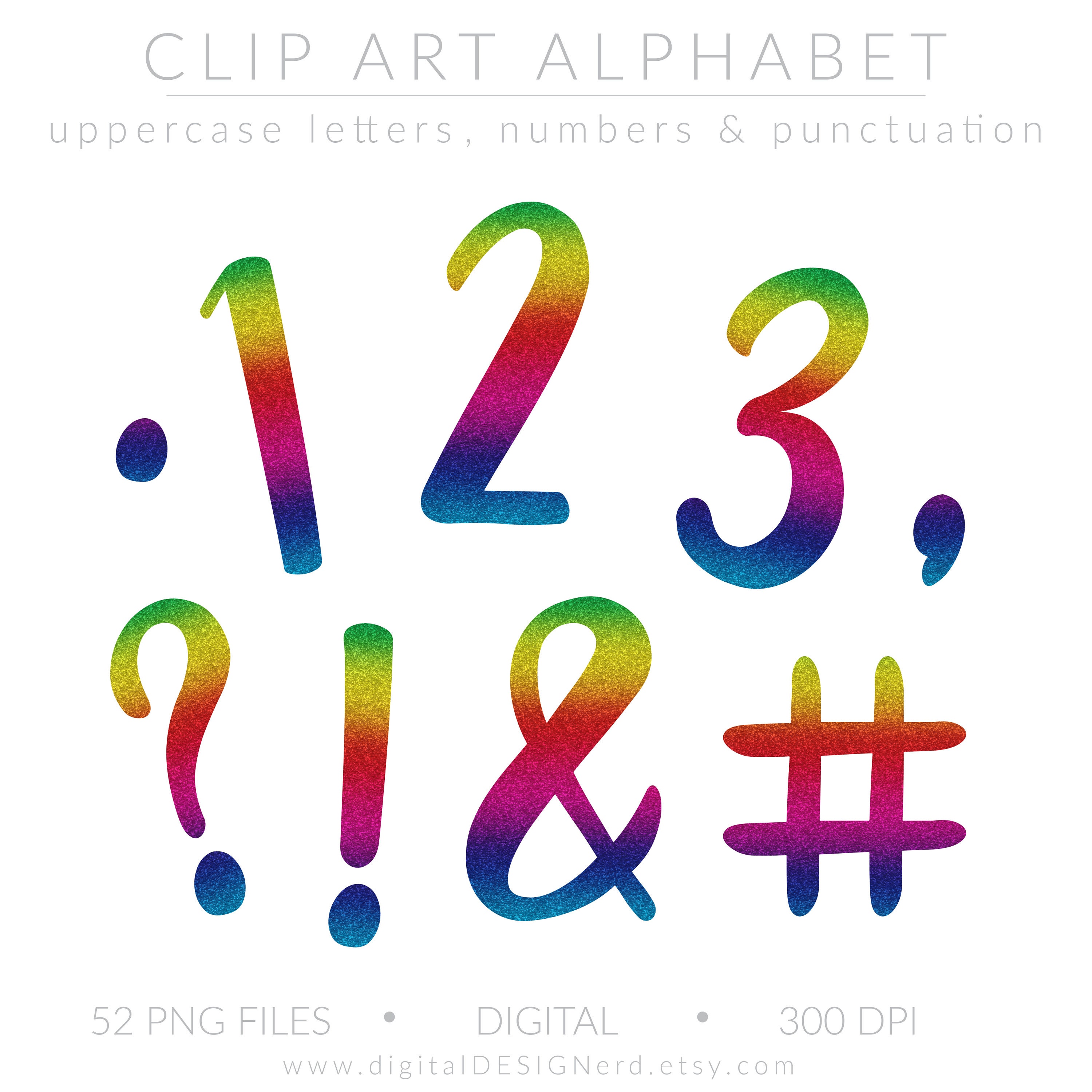 Rainbow Ombre Glitter Alphabet Clip Art Letters Numbers & - Etsy