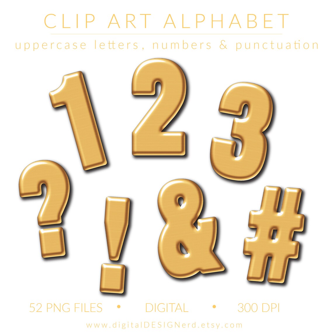 Clip Art Beveled Metal Alphabet Gold Metallic Letters | Etsy