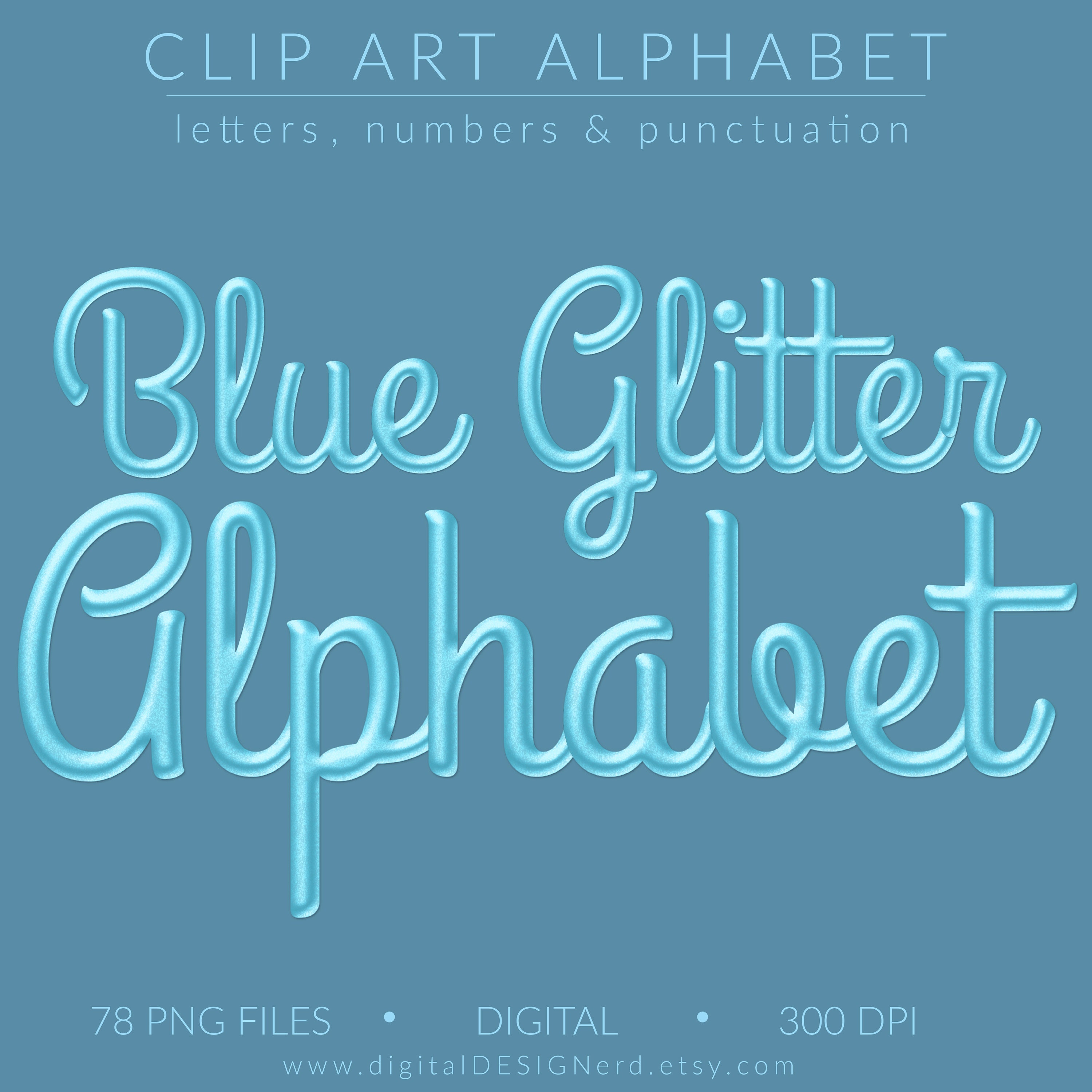 Light Blue Glitter Alphabet Clip Art: Metallic PNG (digital Download ...