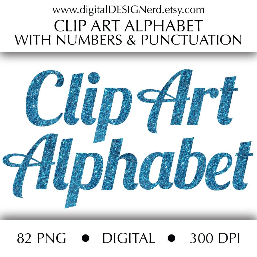 Clip Art Alphabet Blue Glitter Digital Letters Numbers & - Etsy
