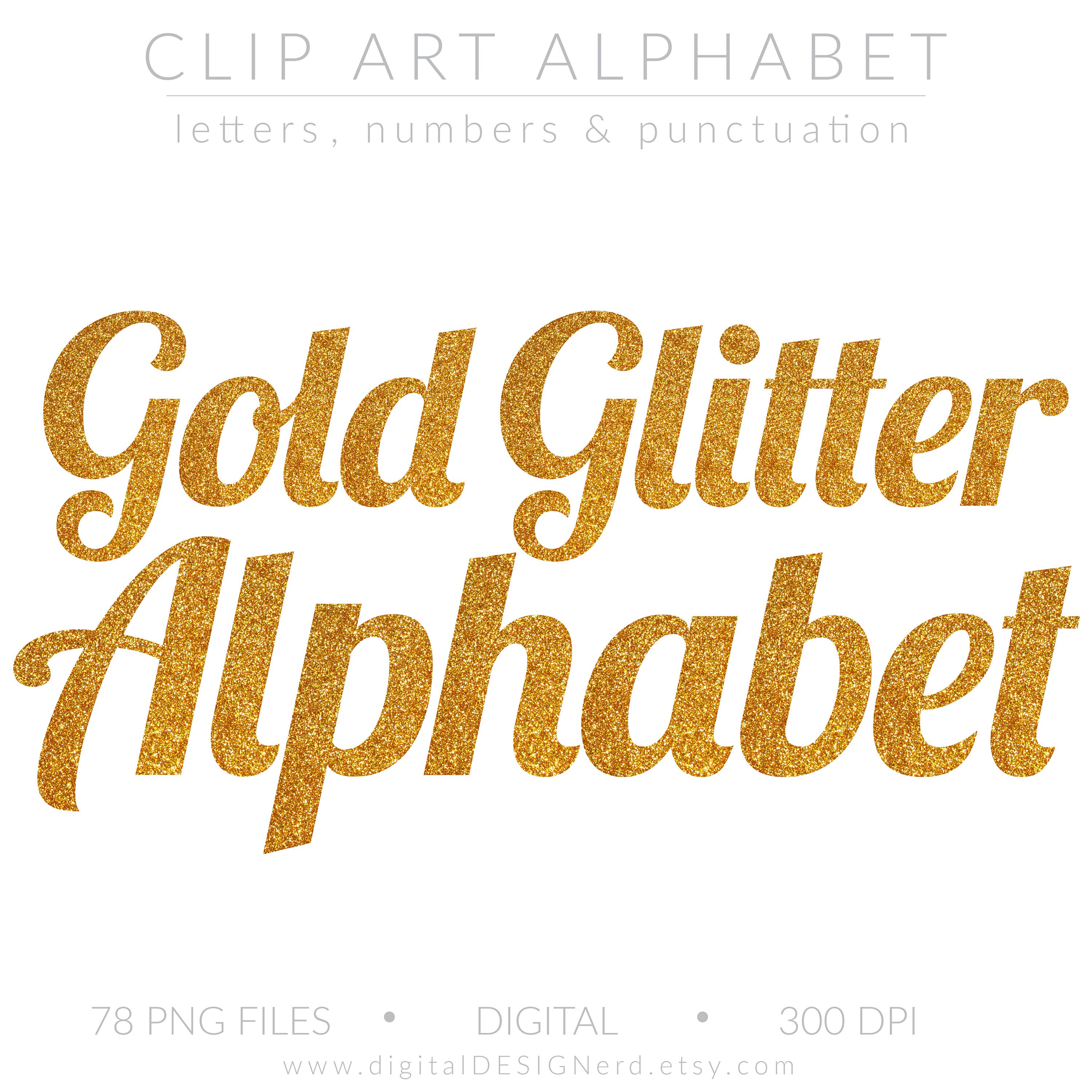 Clip Art Alphabet Bright Gold Glitter Letters Numbers & - Etsy