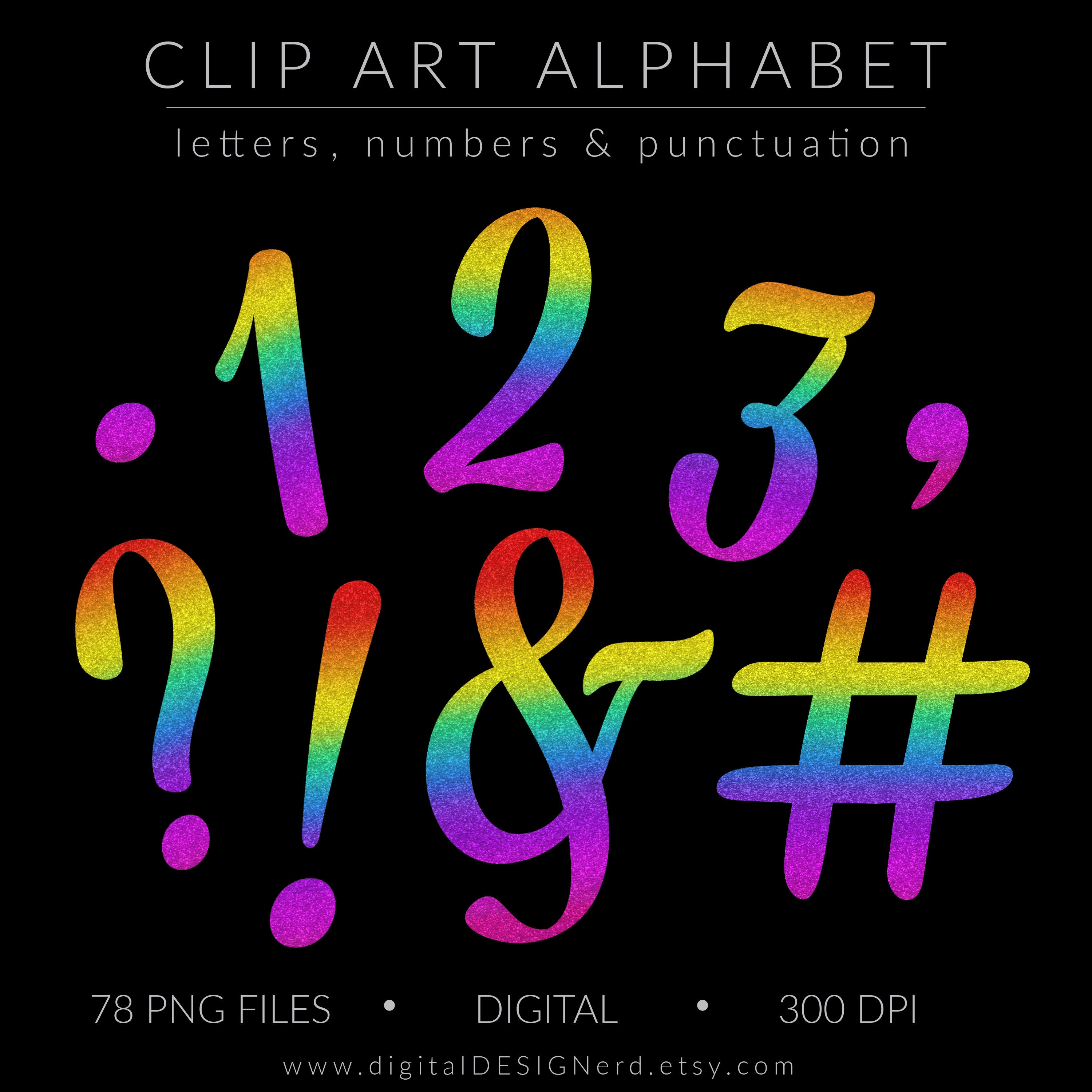 Rainbow Glitter Alphabet Clip Art: 78 PNG Digital Letters (digital ...
