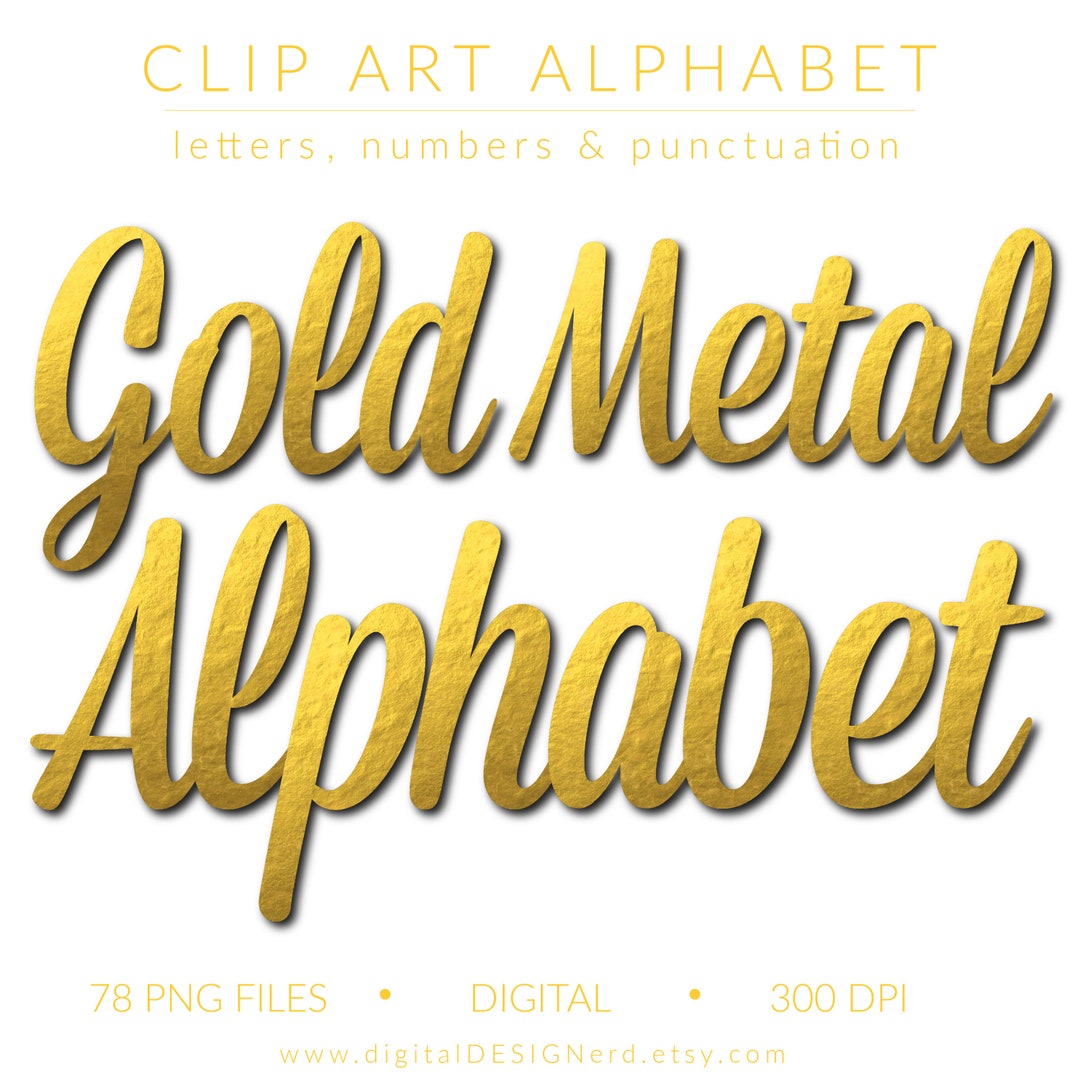 Clip Art Alphabet | Bright Gold Metal Foil Letters, Numbers ...