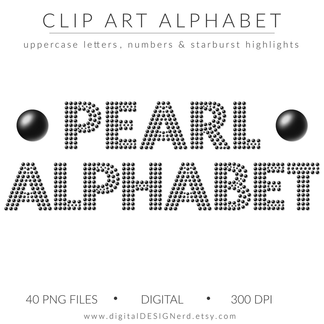 Black Pearl Gemstone Alphabet Clip Art Letters Numbers - Etsy