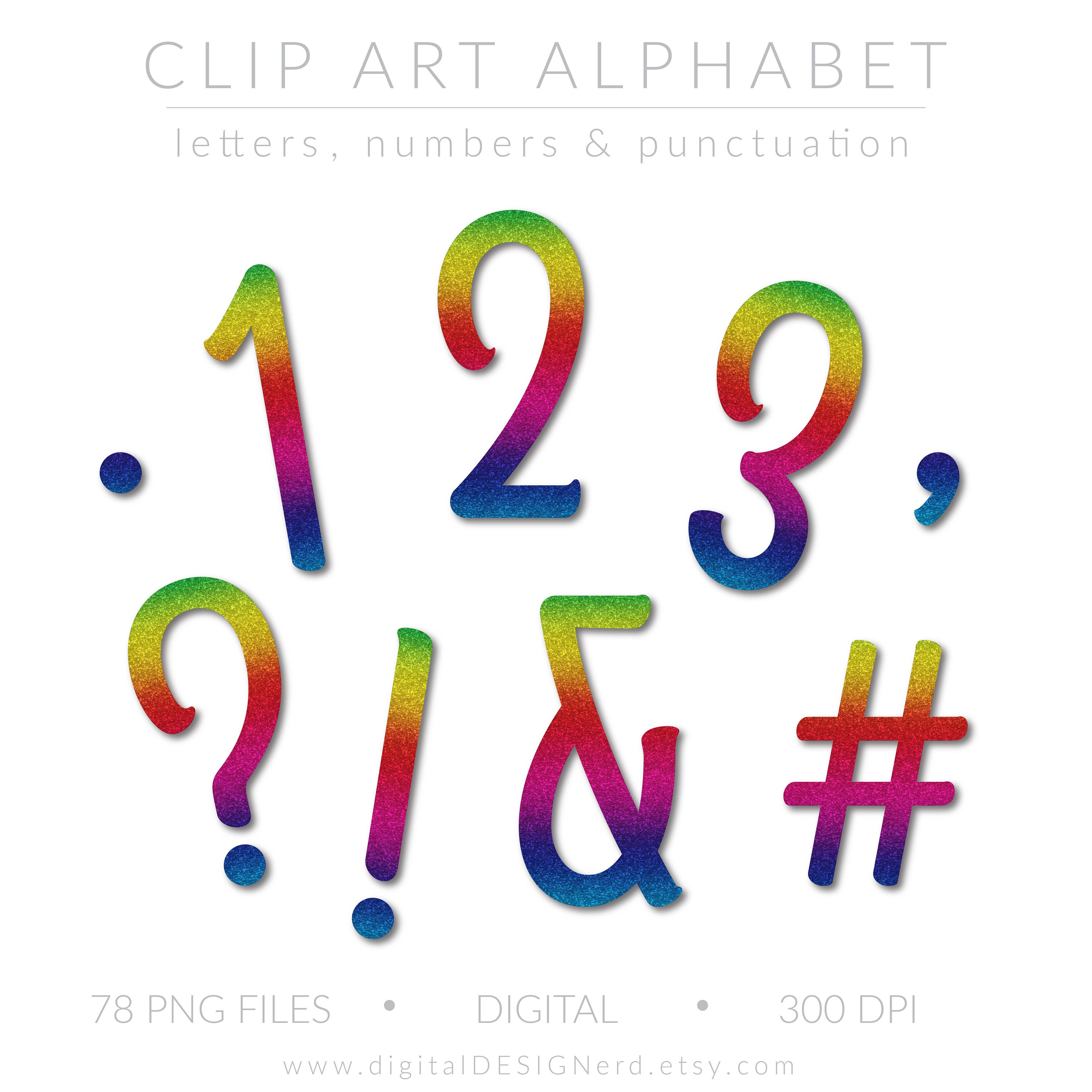 Rainbow Ombre Glitter Alphabet Clip Art Letters Numbers & | Etsy
