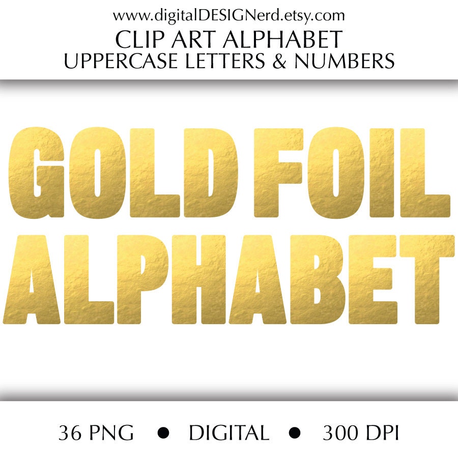 Clip Art Alphabet Gold Foil Digital Uppercase Letters and | Etsy
