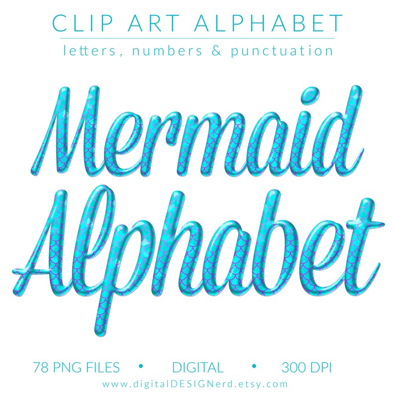 Iridescent Mermaid Alphabet Clip Art: Blue Gel Letters (digital ...