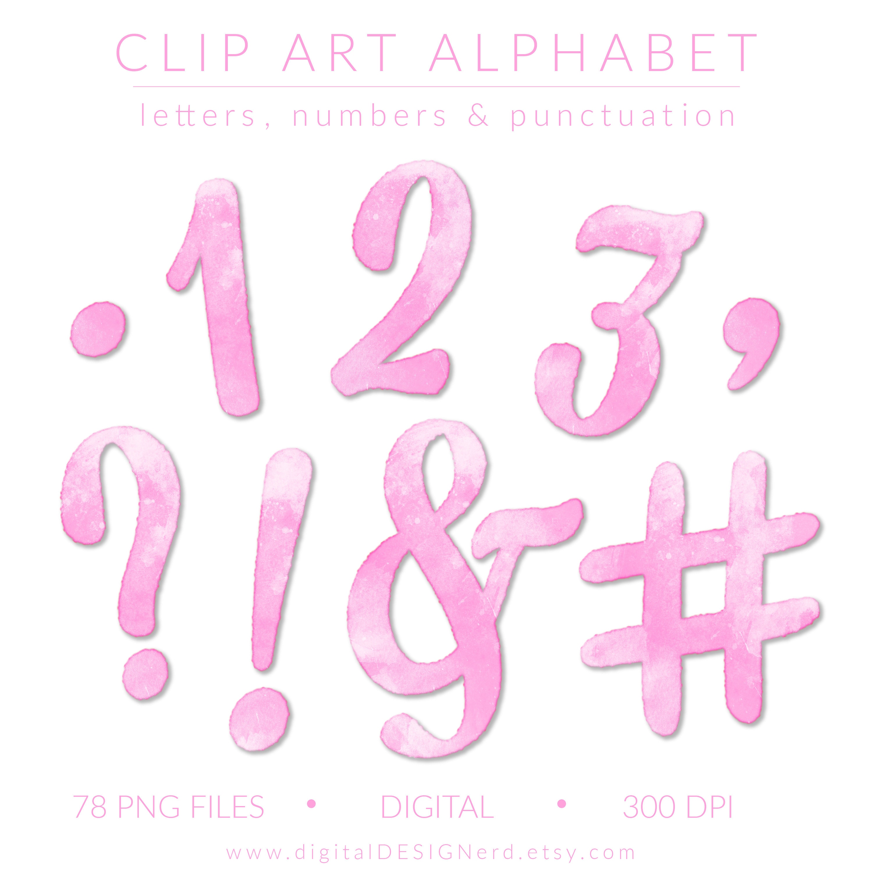 Light Pink Watercolor Alphabet Clip Art: PNG Letters, Numbers (digital ...