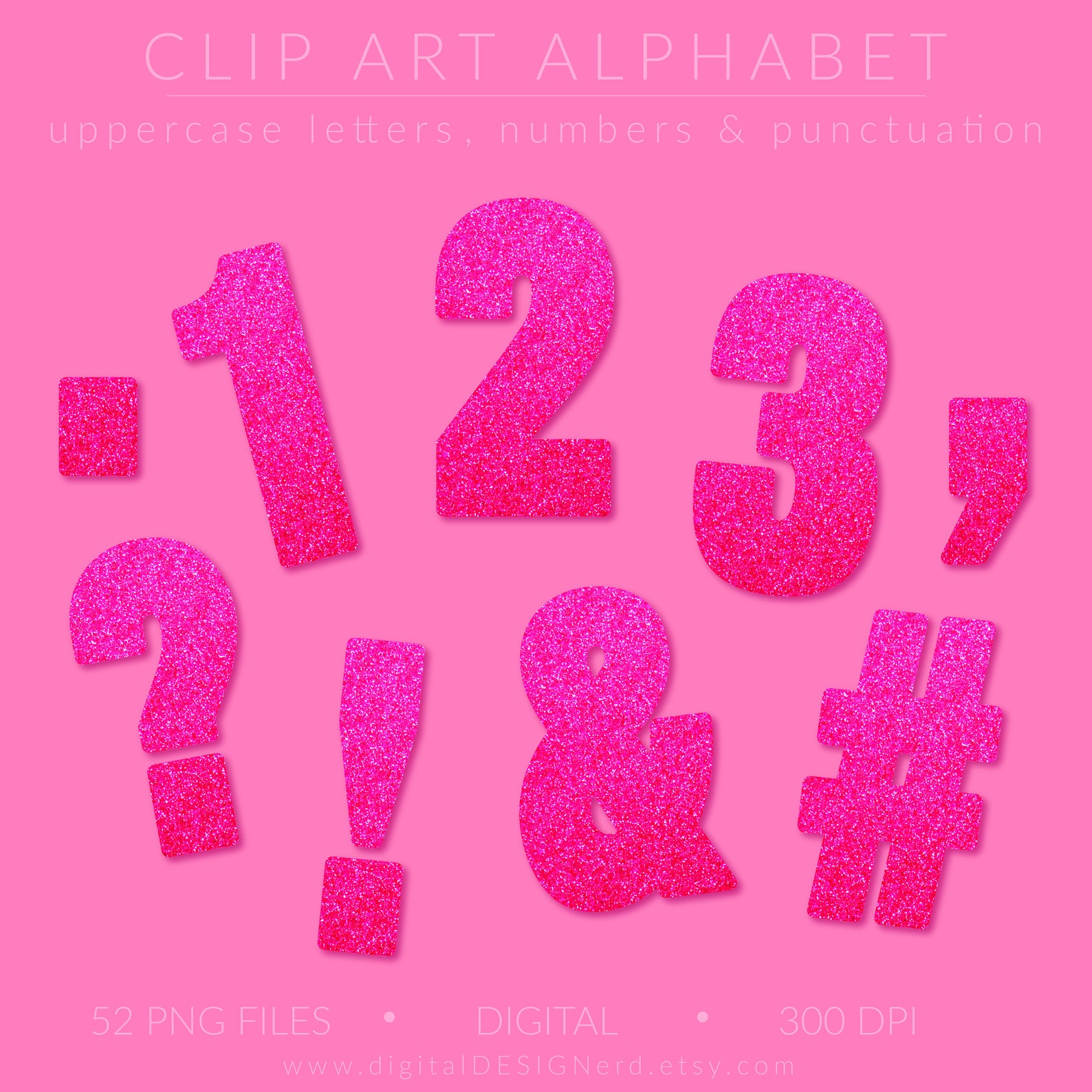 Clip Art Alphabet Hot Pink Glitter Letters Numbers & - Etsy