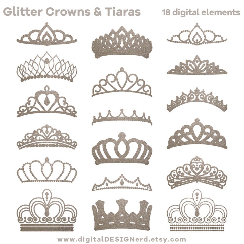 Clip Art Crowns & Tiaras Silver Glitter 18 Digital - Etsy