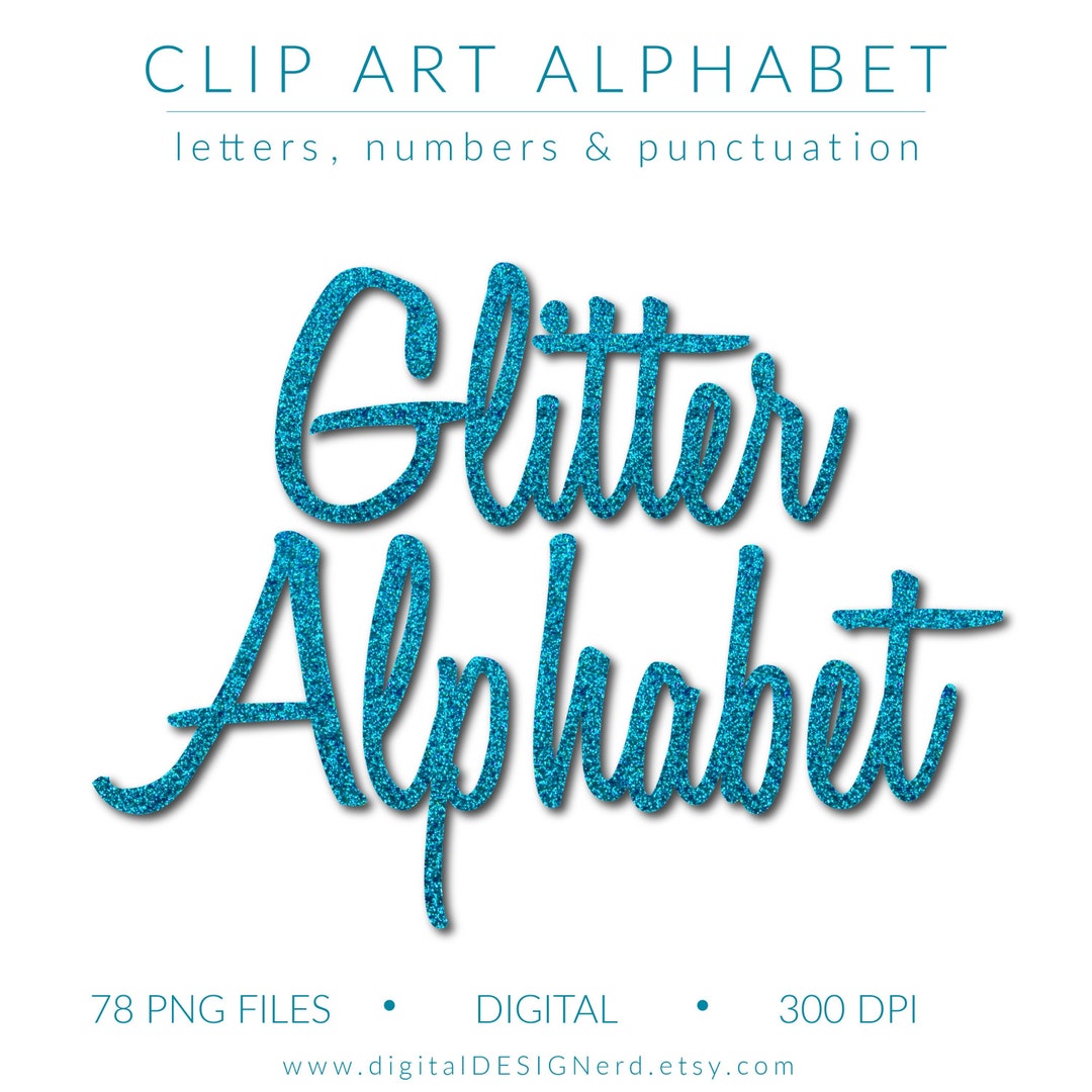 Clip Art Alphabet | Bright Pacific Blue Glitter Letters, Numbers ...