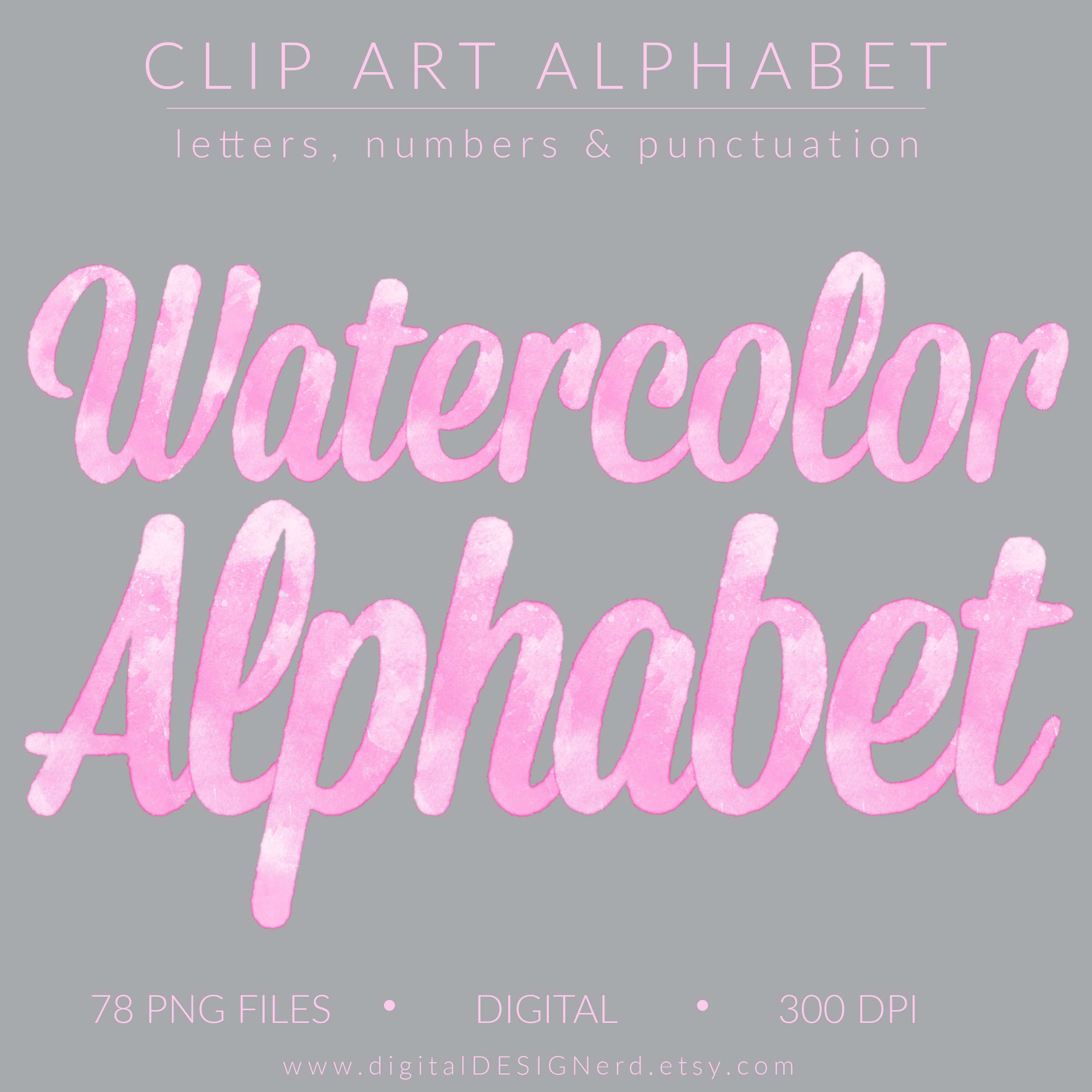Light Pink Watercolor Clip Art Alphabet PNG Letters Numbers - Etsy