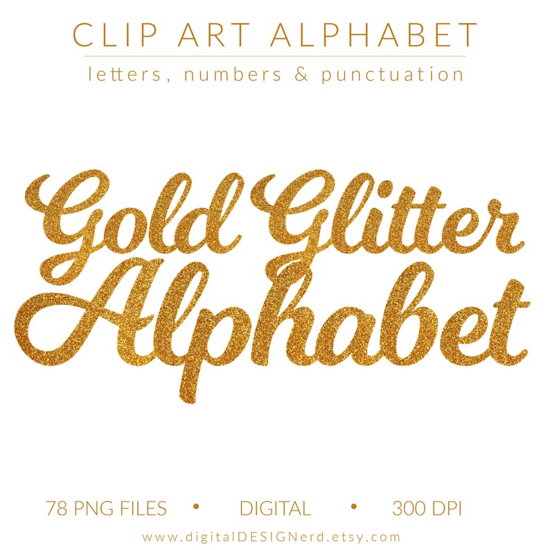 Clip Art Alphabet Bright Gold Glitter Letters Numbers & - Etsy