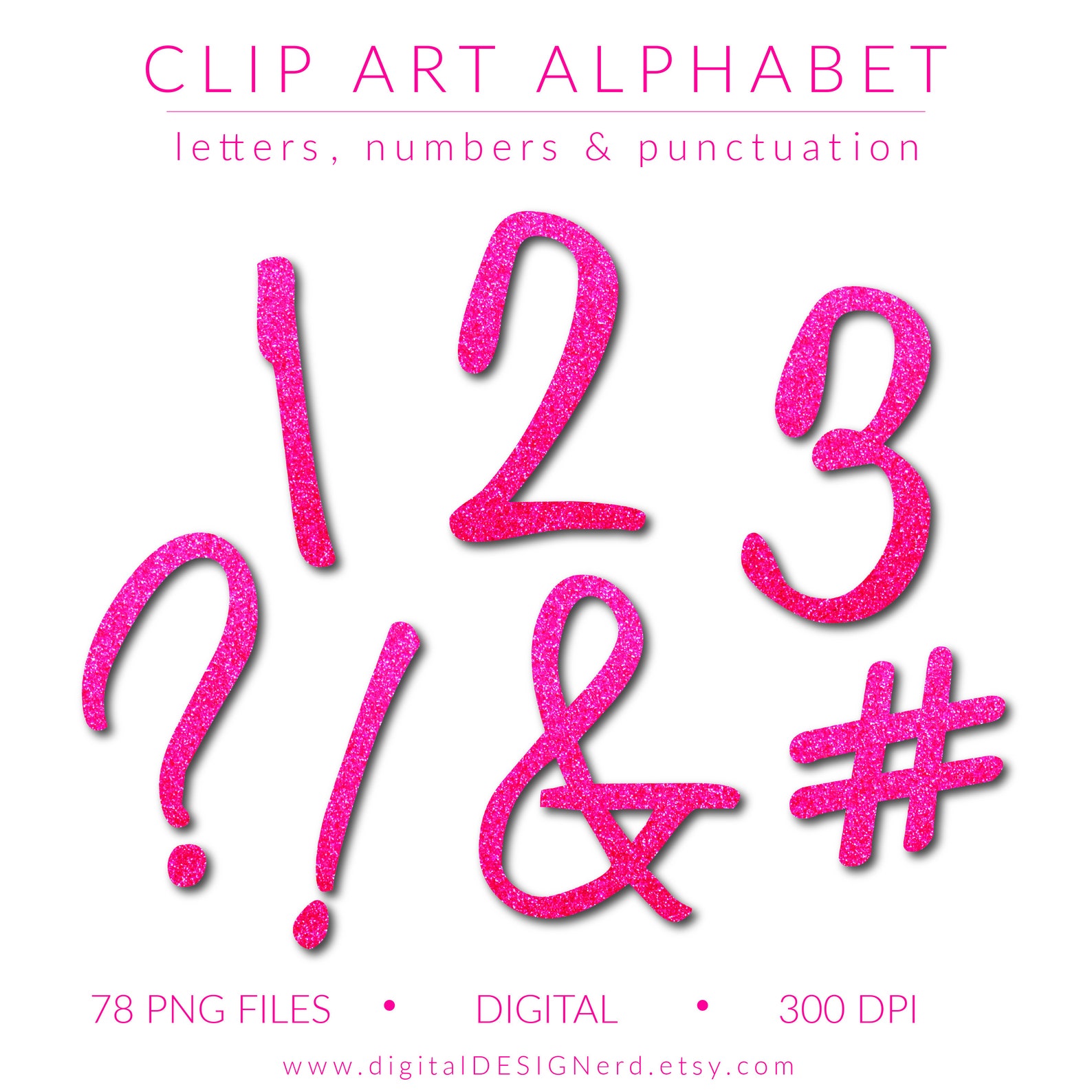 Hot Pink Glitter Alphabet Clip Art: Digital Scrapbook Embellishments ...
