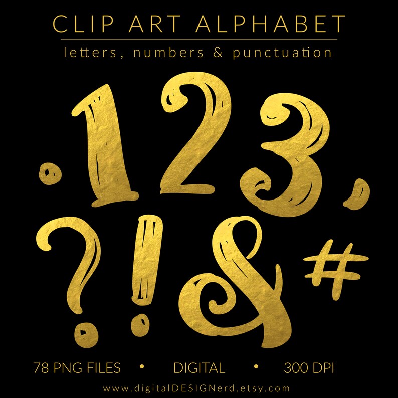 Bright Gold Foil Alphabet | Clip Art Letters, Numbers & Punctuation ...