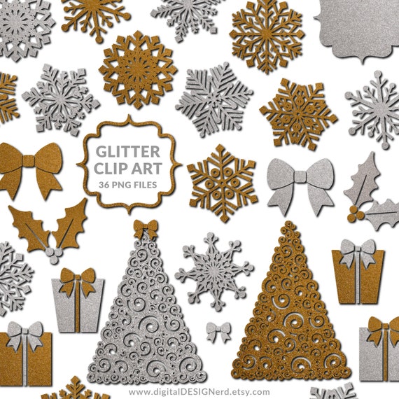 Sparkly Christmas Clip Art Gold & Silver Glitter 36 | Etsy