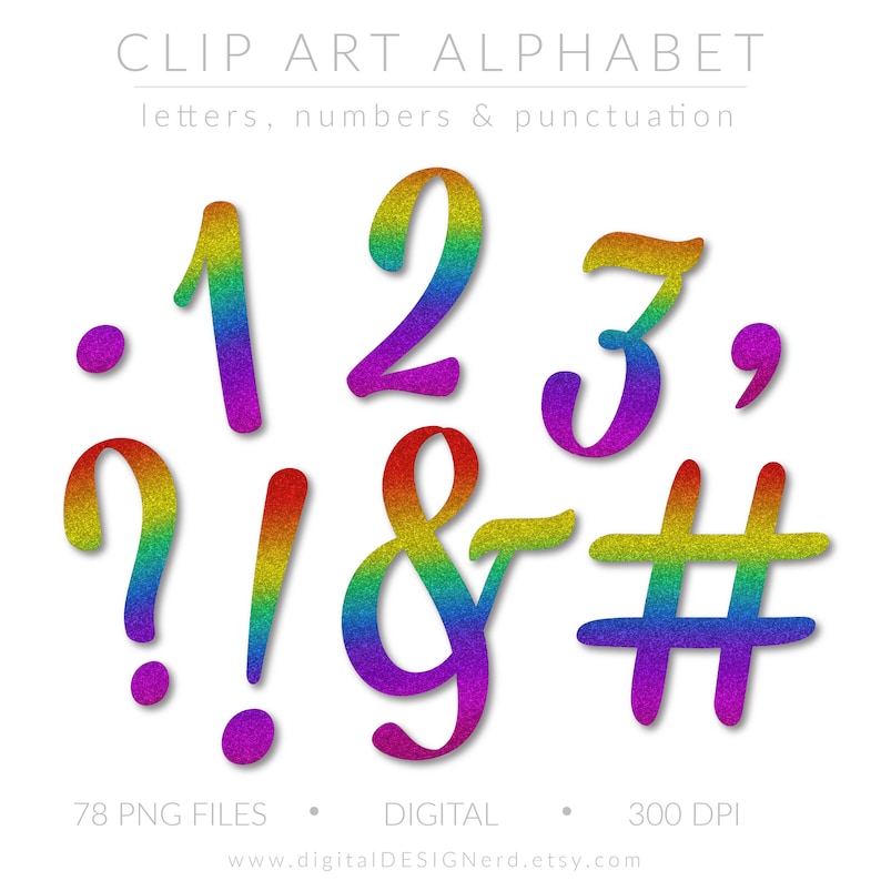Rainbow Glitter Alphabet Clip Art: 78 PNG Elements (digital Download ...
