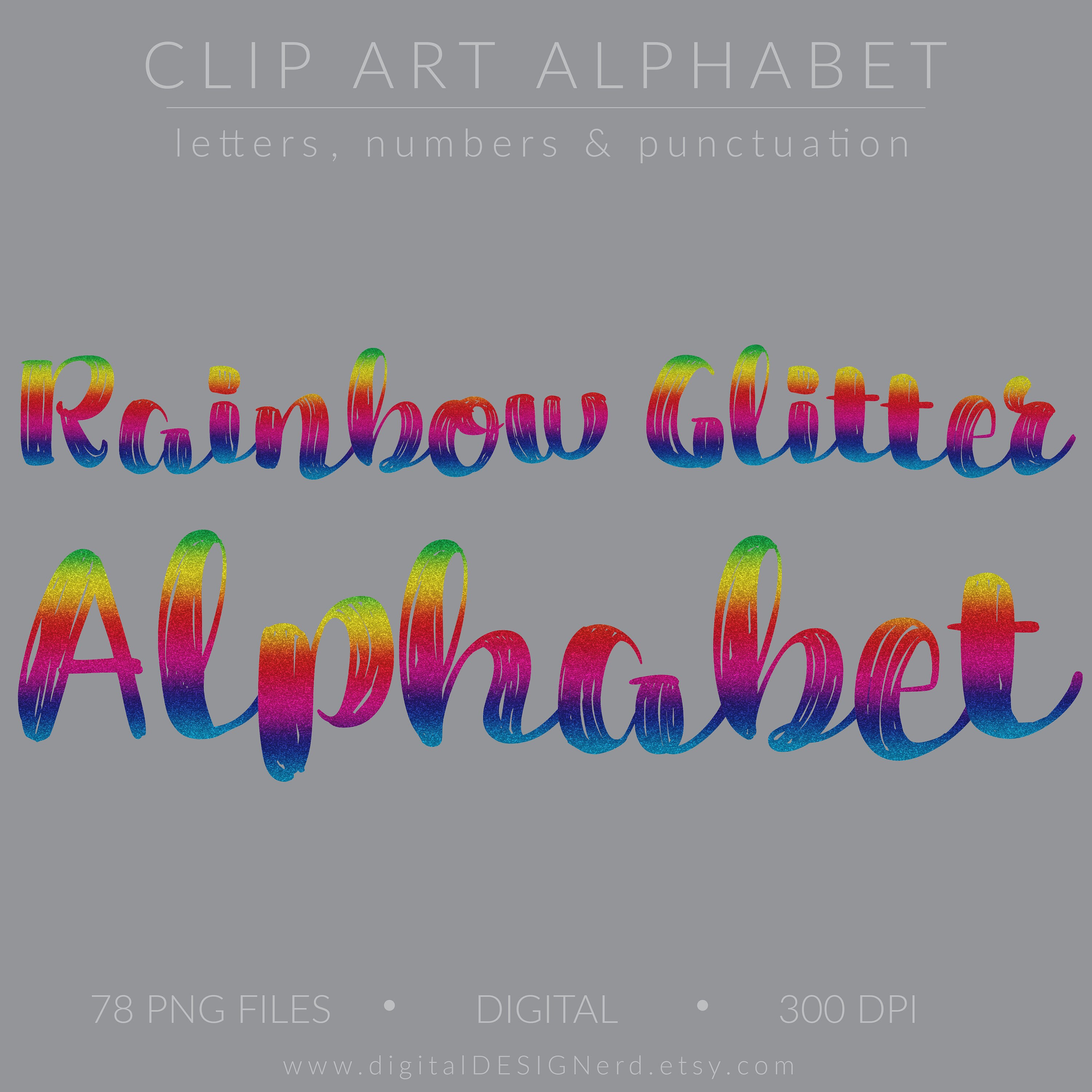 Rainbow Ombre Glitter Alphabet Clip Art Letters Numbers & | Etsy