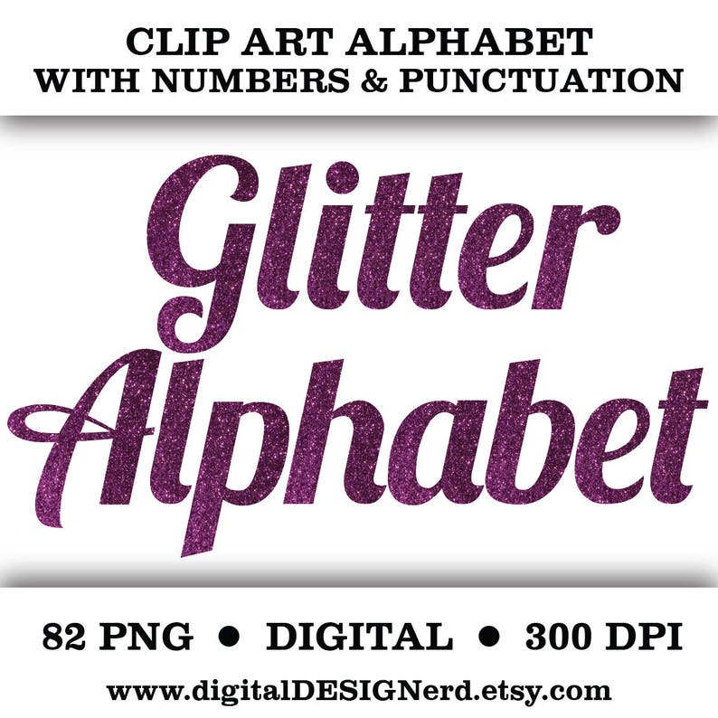 Clip Art Alphabet Purple Glitter Letters & Numbers set of | Etsy