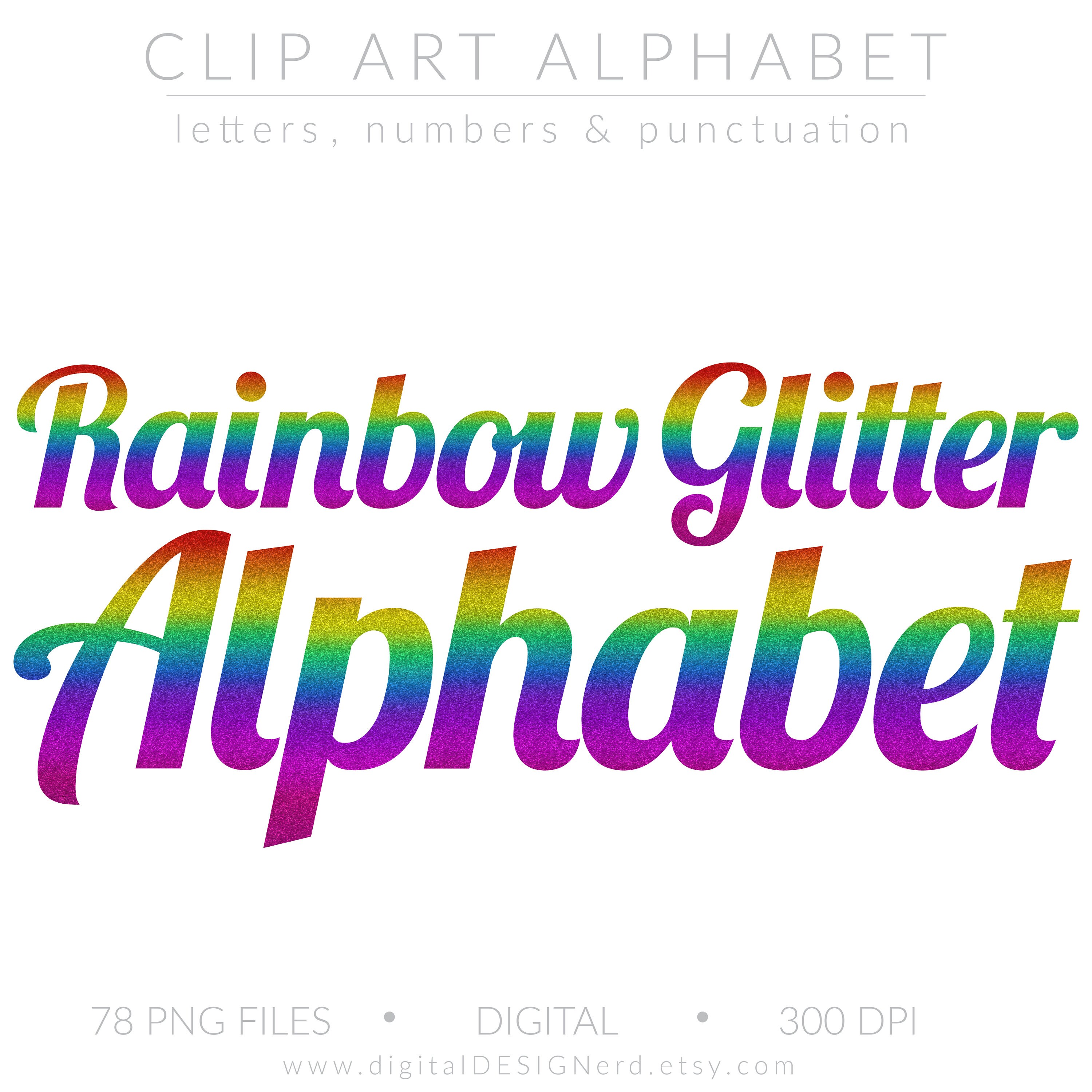 Vivid Rainbow Ombre Glitter Alphabet Clip Art Letters | Etsy