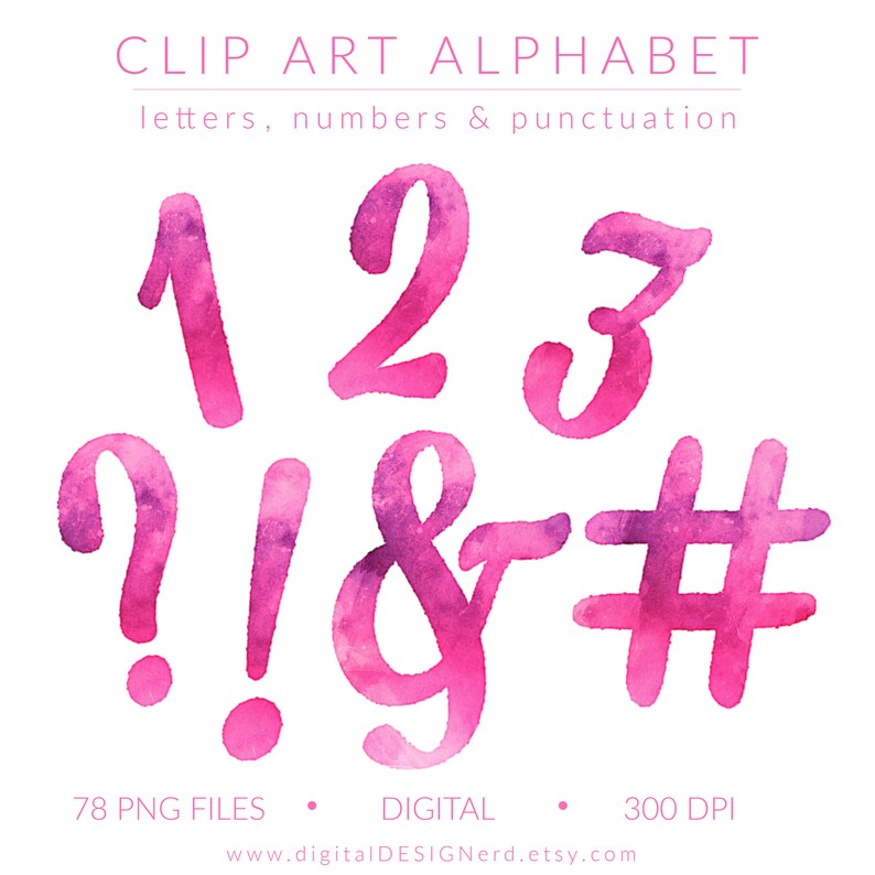 Pink Watercolor Alphabet Clip Art: Digital Letters, Numbers (PNG) - Etsy