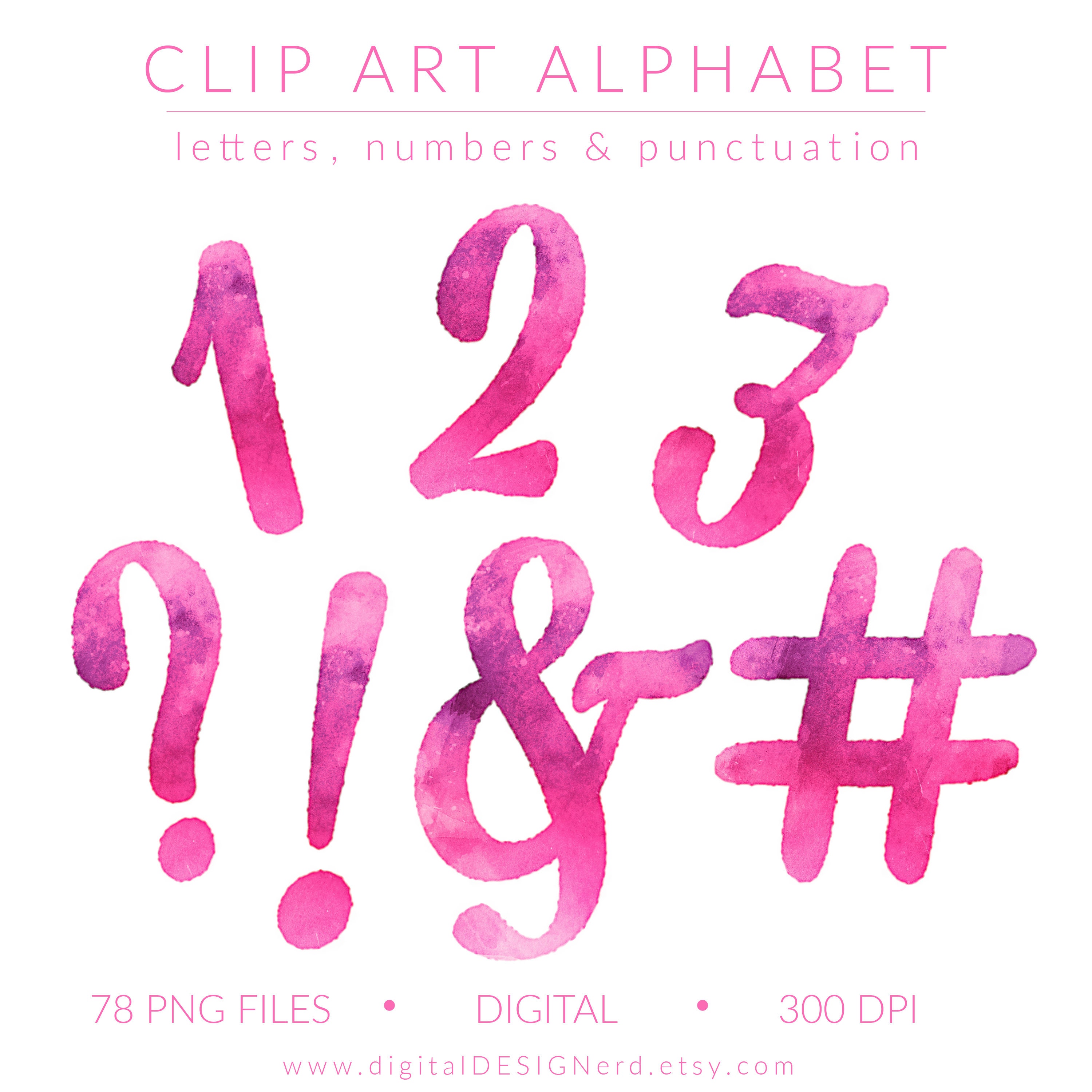 Clip Art Watercolor Alphabet Pink Letters Numbers & | Etsy