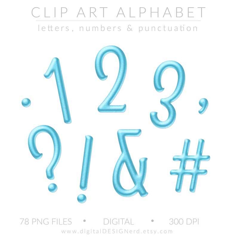 Light Blue Glitter Alphabet Clip Art: Metallic PNG (digital Download ...