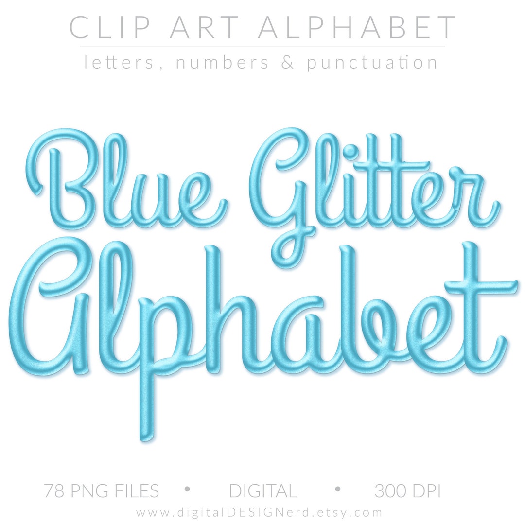 Light Blue Glitter Alphabet Clip Art: Metallic PNG (digital Download ...