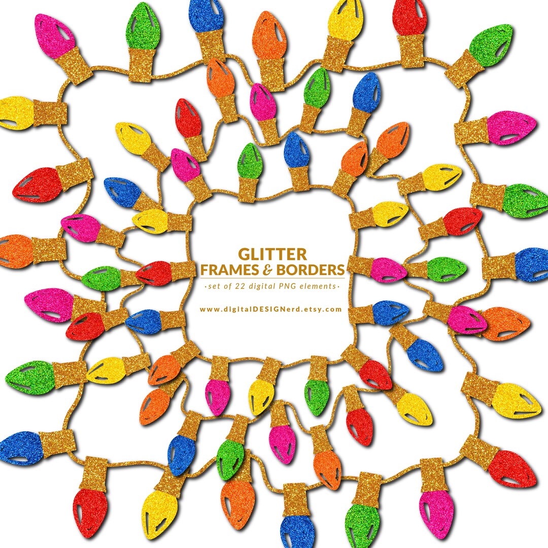 Glitter String Lights Clip Art: Rainbow Frames & Borders (digital ...