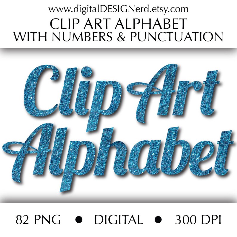 Clip Art Alphabet Blue Glitter Digital Letters Numbers & - Etsy