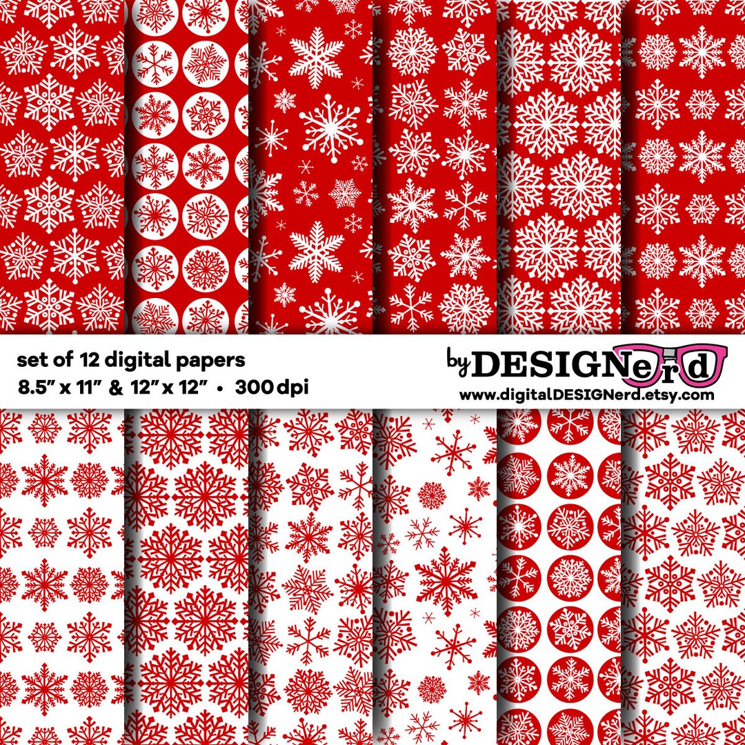 Digital Scrapbook Paper - Christmas / Winter - Red & White Snowflake ...