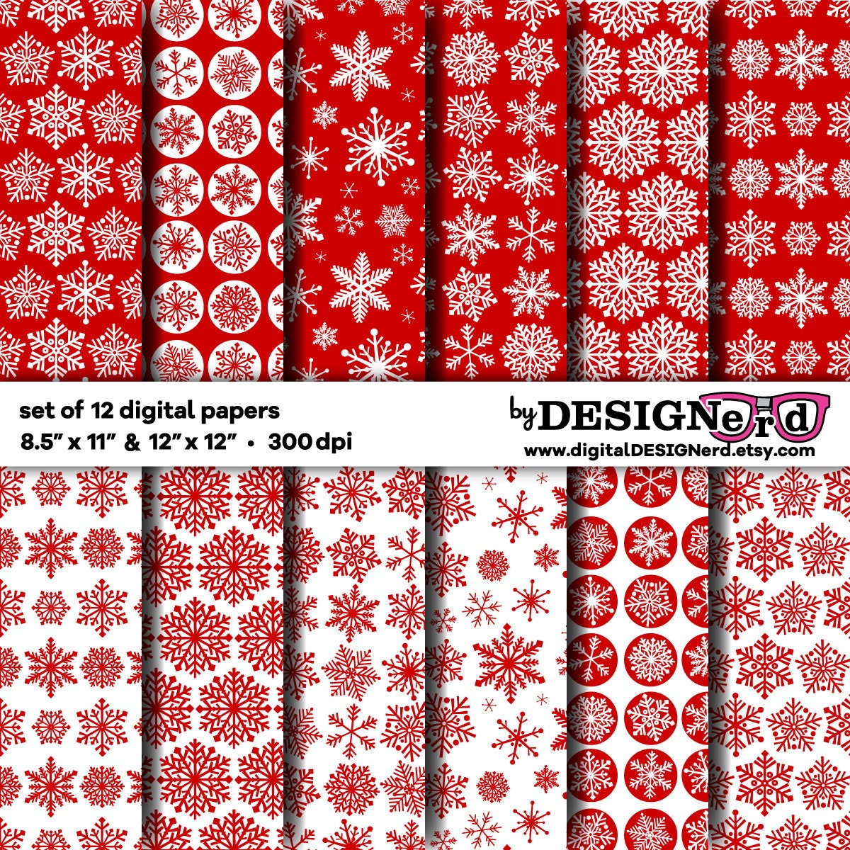 Digital Scrapbook Paper - Christmas / Winter - Red & White Snowflake ...