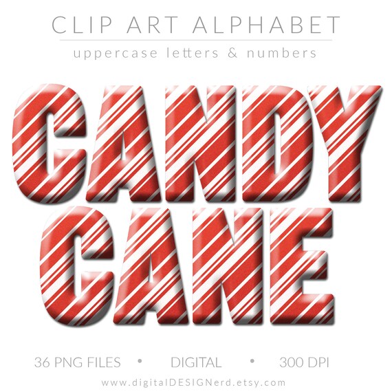 Clip Art Candy Cane Alphabet Red and White Glitter Foil | Etsy