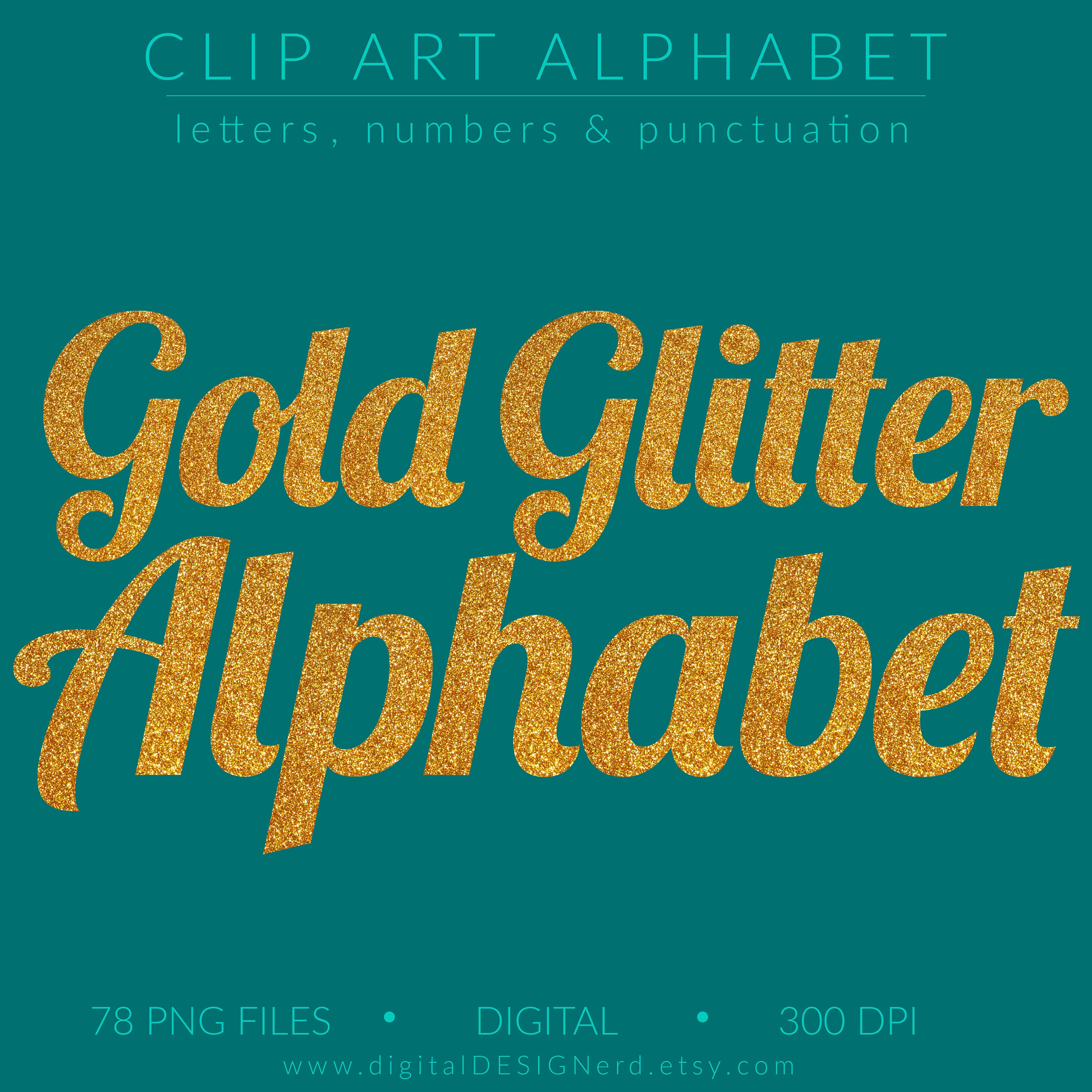 Clip Art Alphabet Bright Gold Glitter Letters Numbers & - Etsy