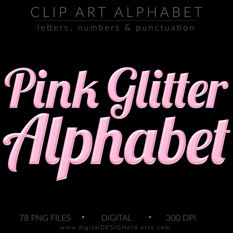 Pink Glitter Alphabet Clip Art: Metallic Letters, Numbers, Punctuation ...