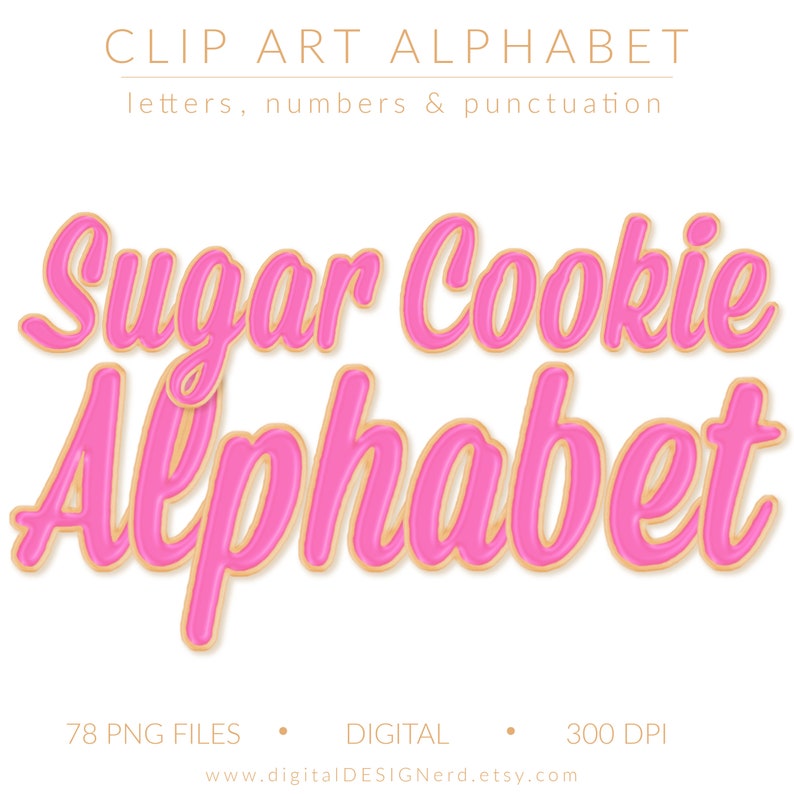 Rose Pink Sugar Cookie Alphabet Clip Art: 78 PNG Elements (digital ...