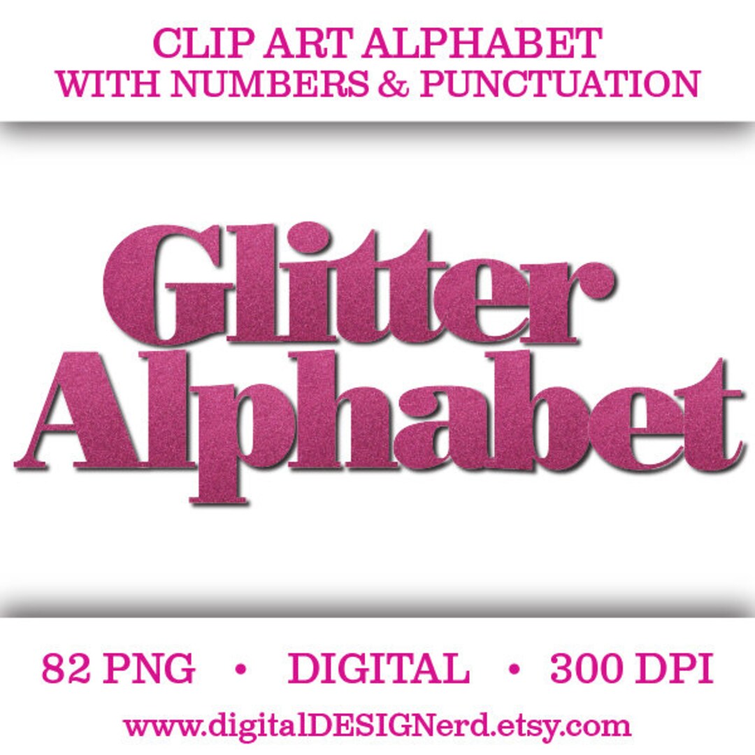 Clip Art Alphabet - Magenta Pink Glitter Letters, Numbers & Punctuation ...