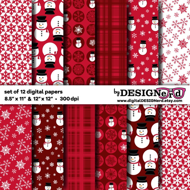 Digital Scrapbook Paper Red Snowman Collection 8.5x11 / - Etsy