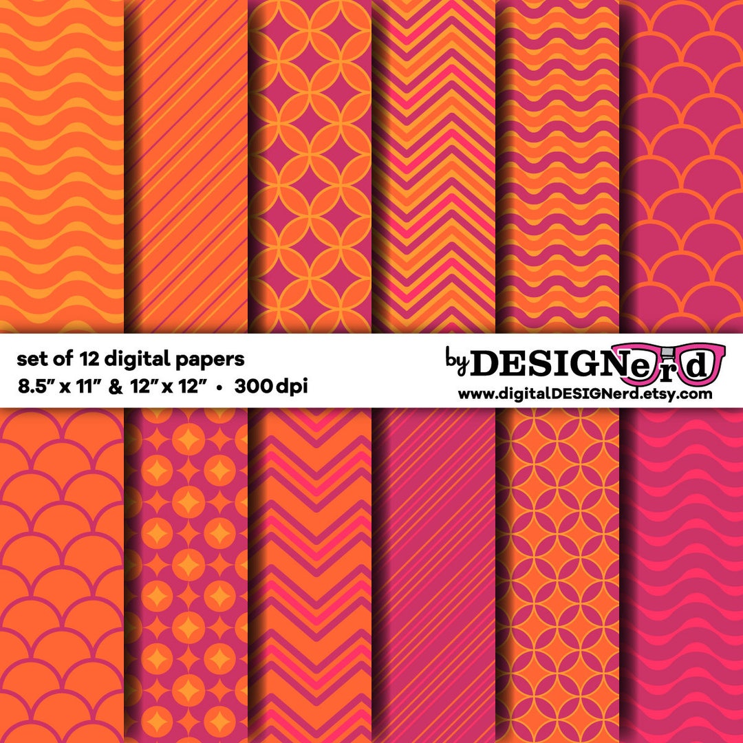 Digital Scrapbook Paper - Orange & Pink Collection (8.5x11/12x12 ...