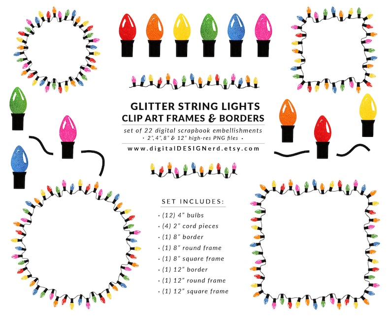 Glitter Frames & Borders Clip Art Rainbow String Lights - Etsy