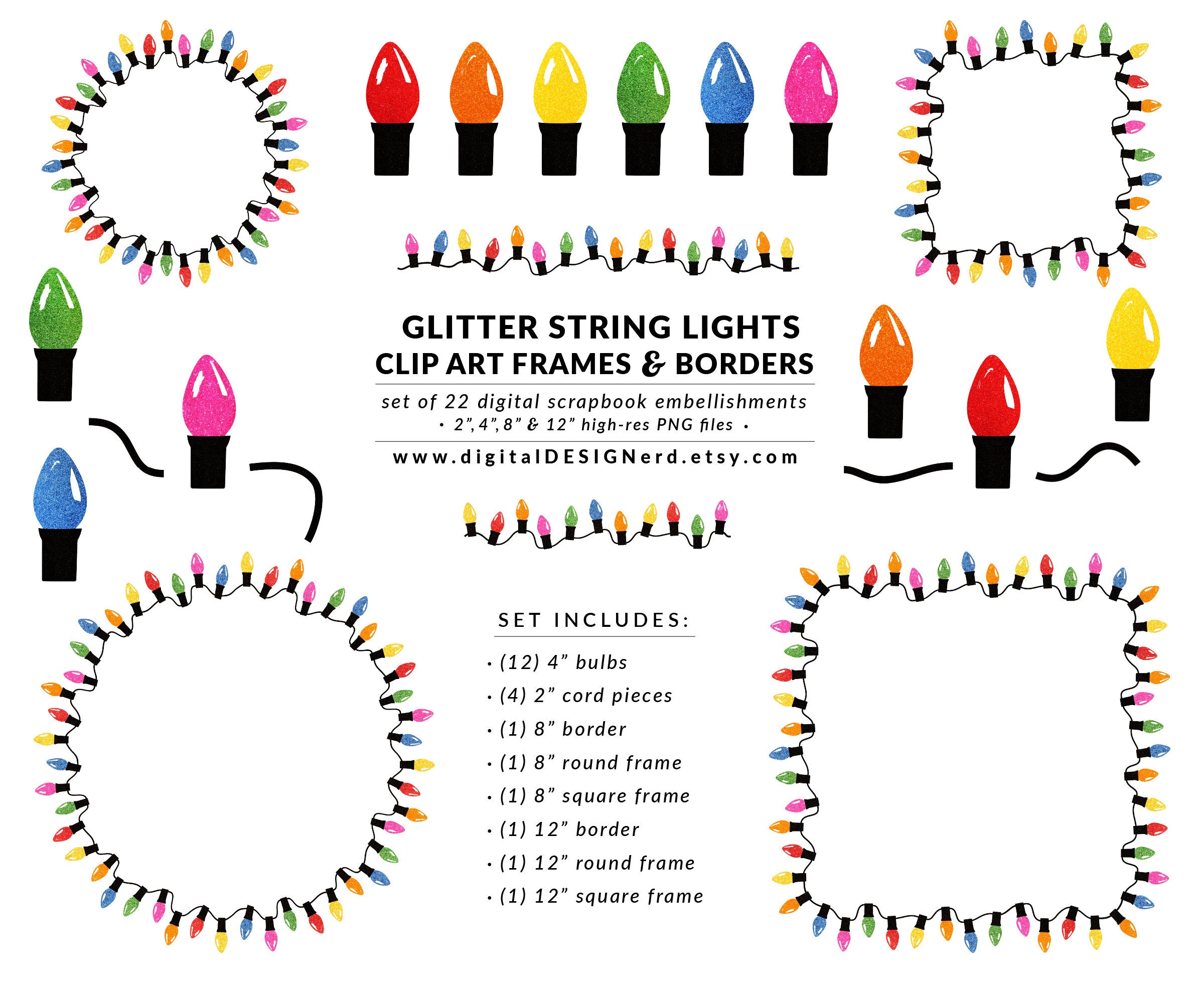 Glitter Frames & Borders Clip Art Rainbow String Lights - Etsy