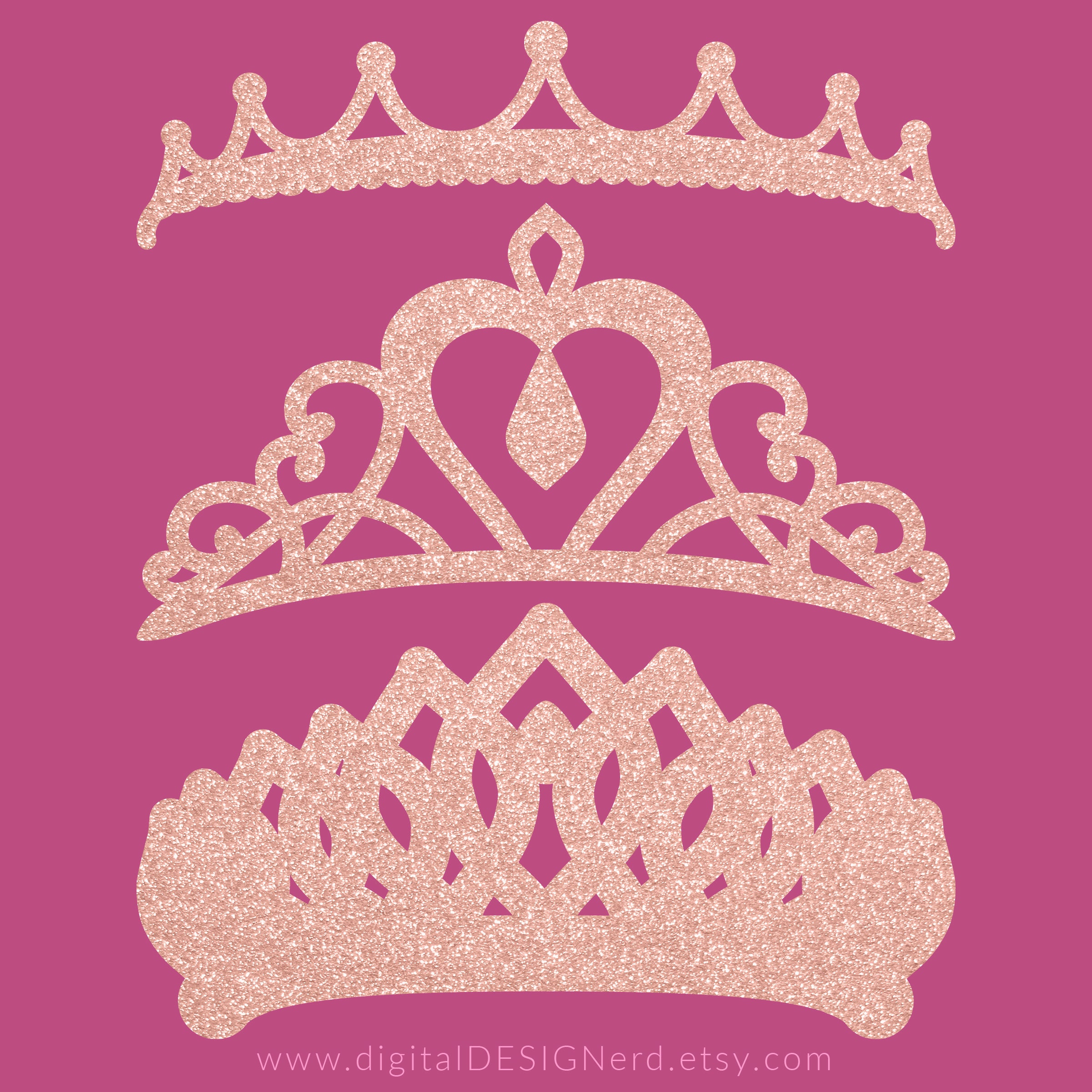 Rose Gold Glitter Clip Art Crowns & Tiaras 18 Digital | Etsy