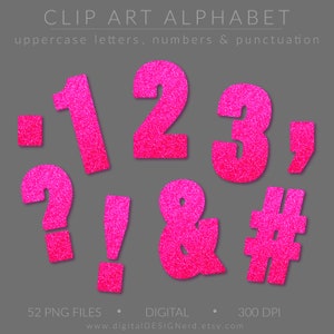 Clip Art Alphabet Hot Pink Glitter Letters Numbers & Punctuation 52 ...