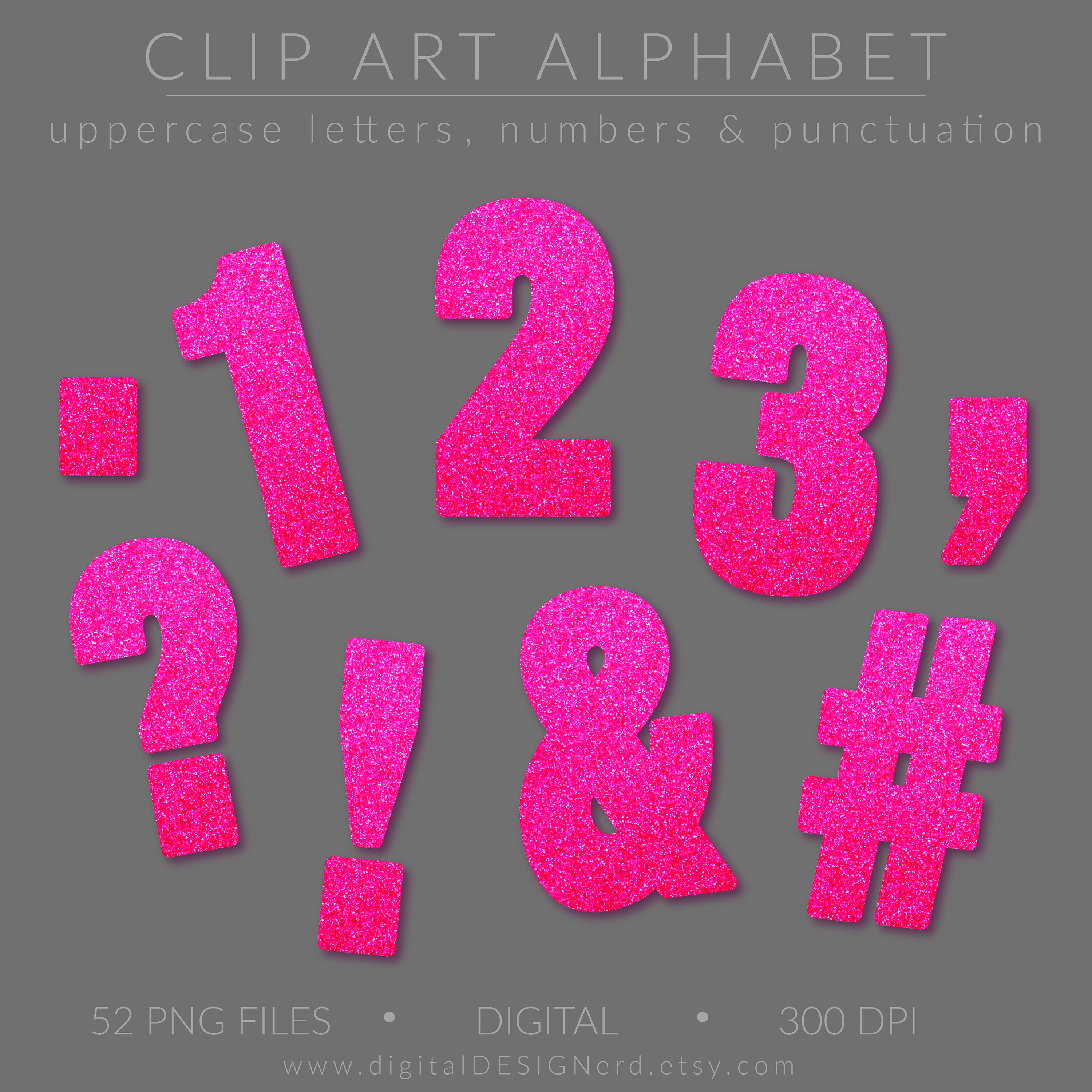 Clip Art Alphabet Hot Pink Glitter Letters Numbers & | Etsy