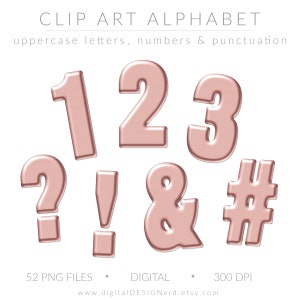 Clip Art Beveled Metal Alphabet | Light Rose Gold Metallic Letters ...