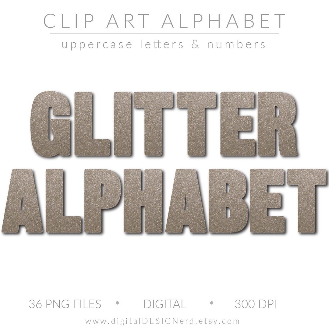 Silver Glitter Alphabet Clip Art: 36 PNG Digital Letters & Numbers - Etsy