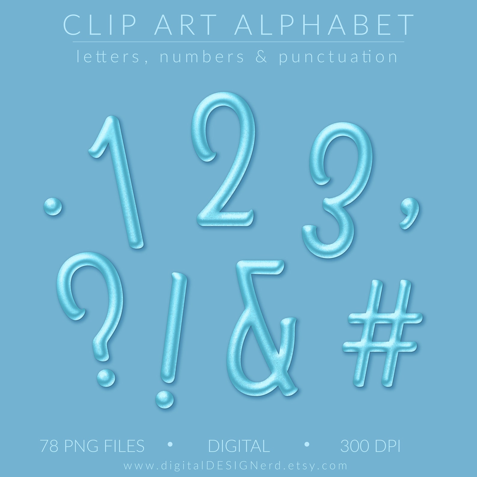 Light Blue Glitter Alphabet Clip Art: Metallic PNG (digital Download ...