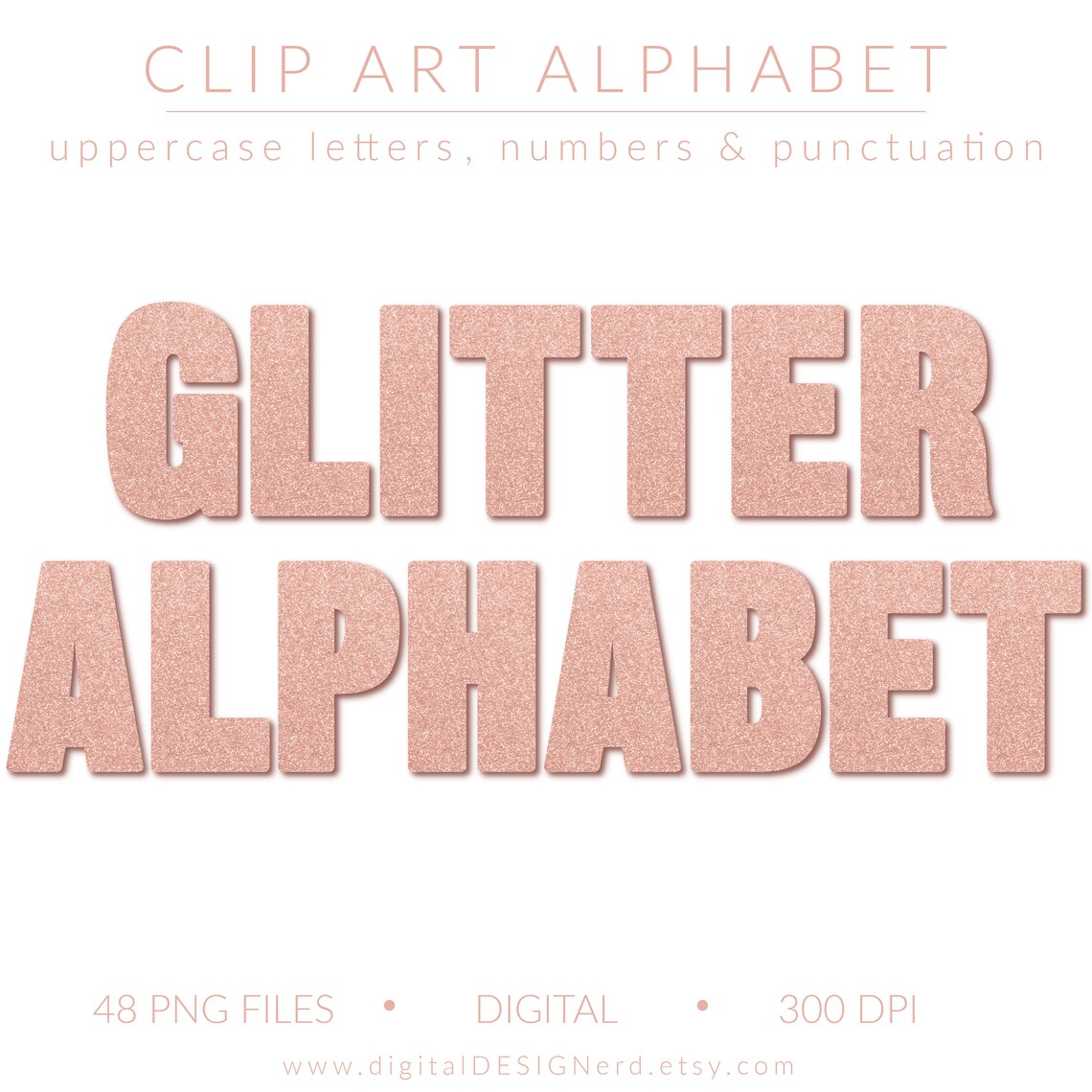 Rose Gold Glitter Alphabet Clip Art: Metallic Letters, Numbers (PNG ...