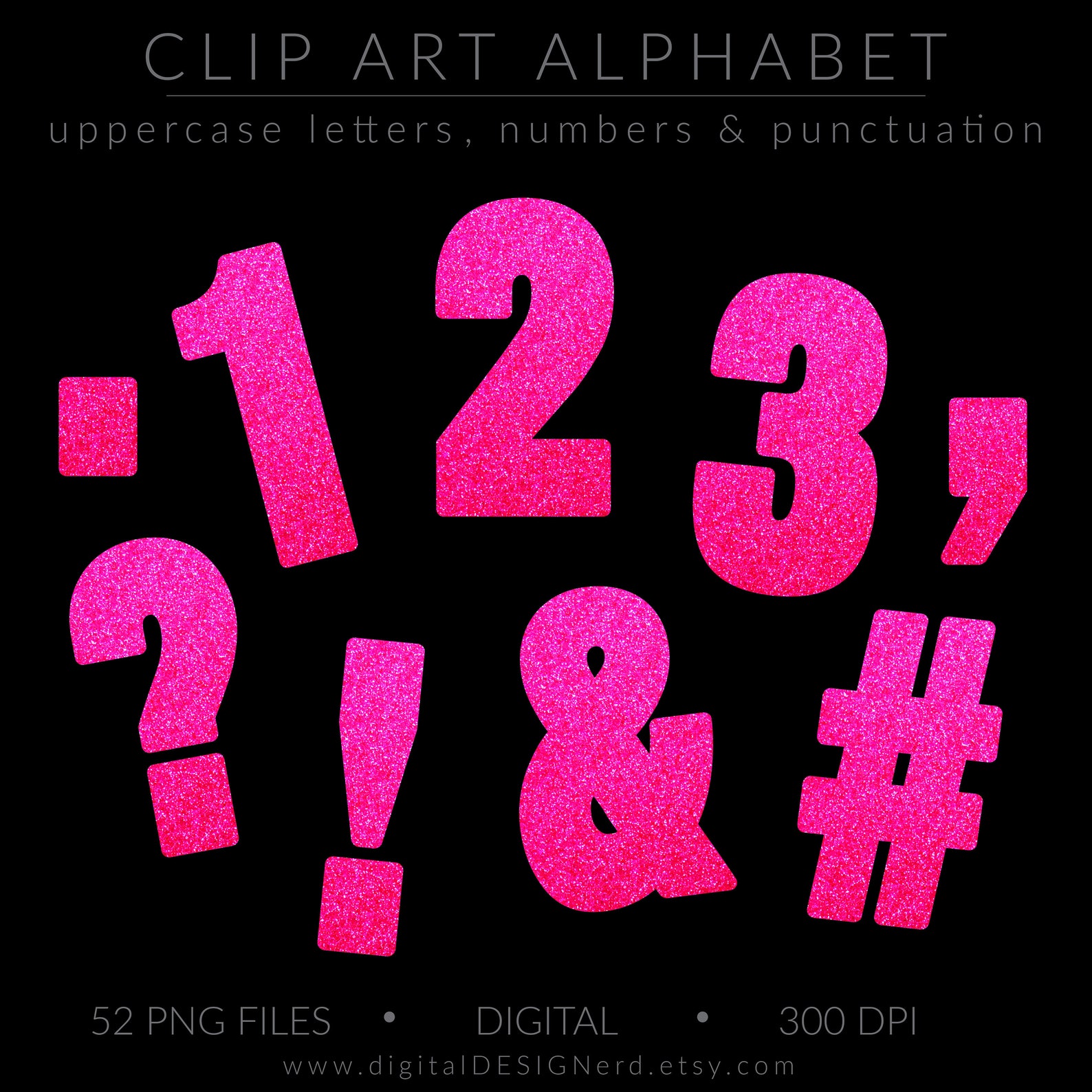 Clip Art Alphabet Hot Pink Glitter Letters Numbers & | Etsy